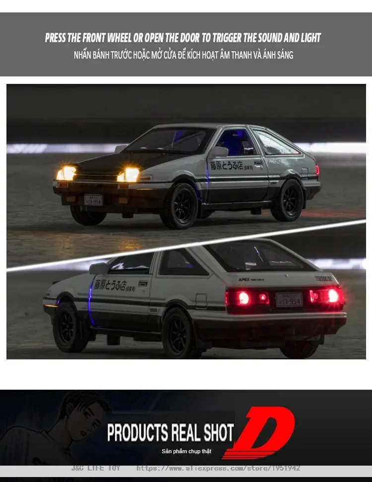 1/32 Toyota AE86 Trueno Modell Fujiwara Initial-D Mit Beleuchtung